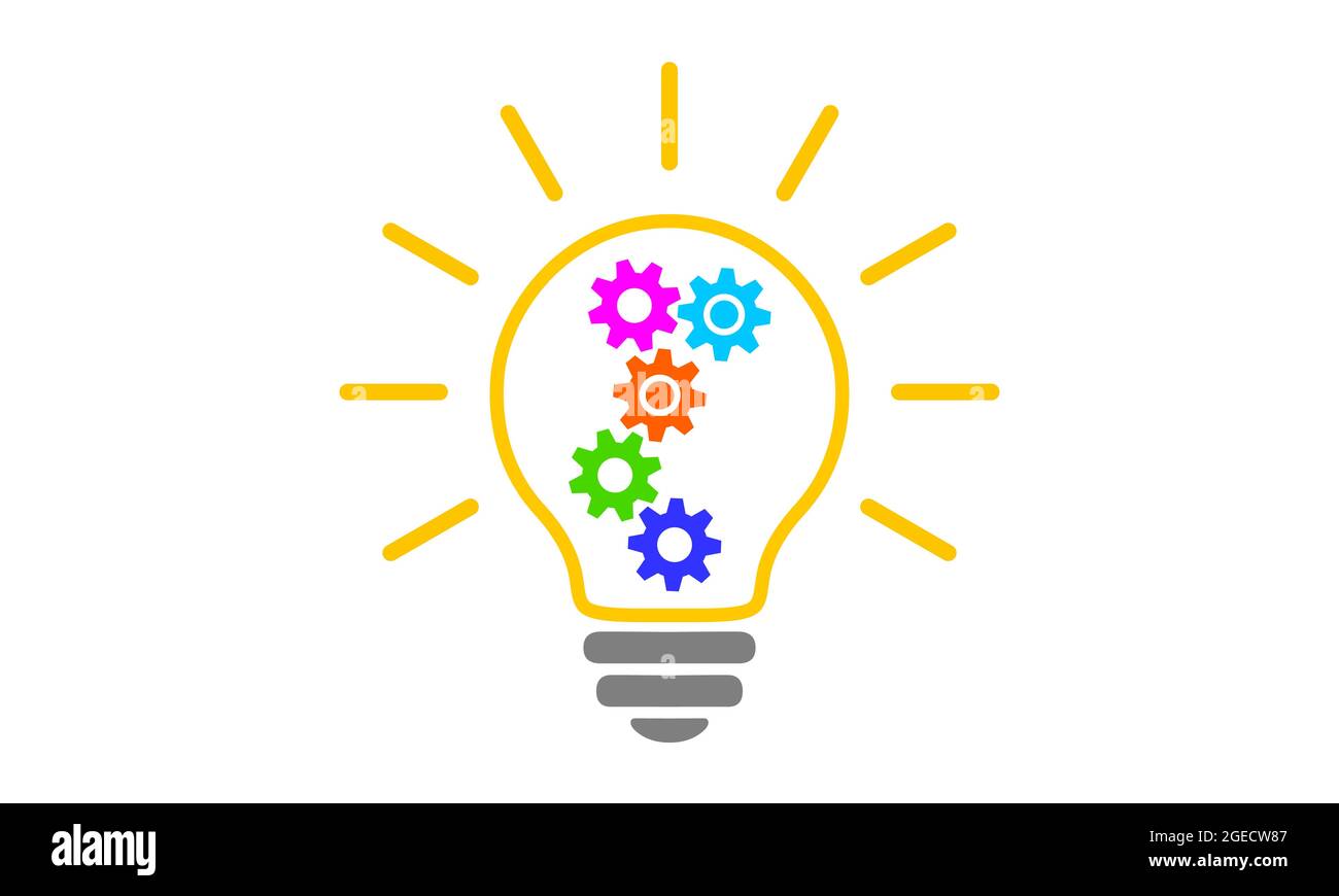 Light bulb linear flat icon. Lighting electric lamp with cog and gear ...