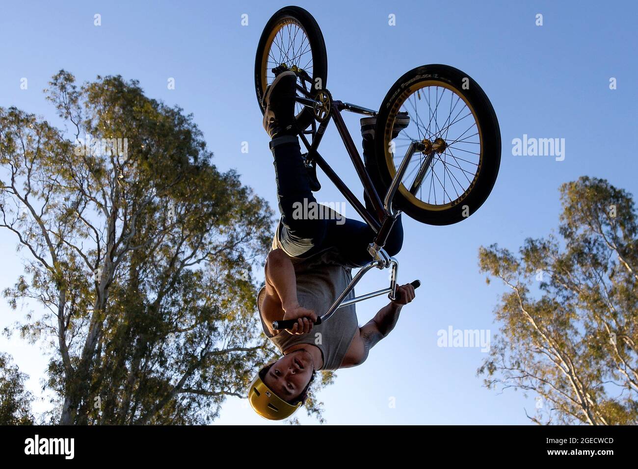 Shepparton, Australia, 16 September, 2020. A BMX rider shows off his ...