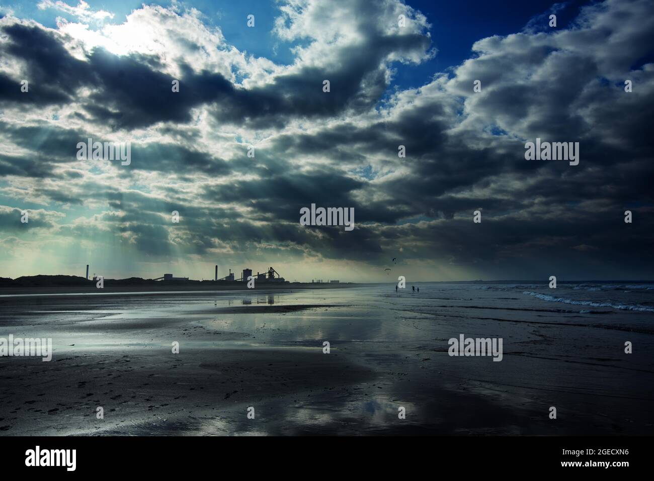 Coatham Beach, Redcar and the former Redcar Steelworks which are ...