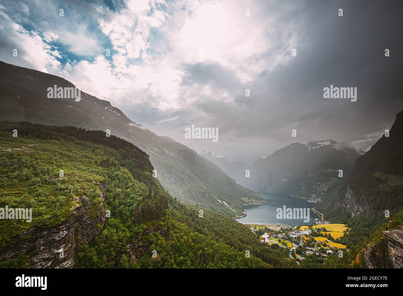 Geirangerfjord, Norway - Geiranger In Geirangerfjorden In Rainy Summer ...