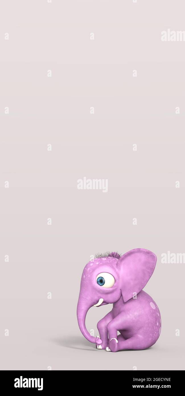 3D-illustration of a cute and funny cartoon elephant. greeting card ...