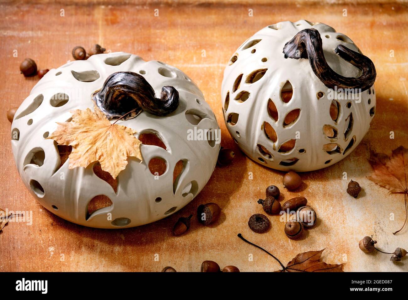 Halloween decorations, hand crafted ceramic pumpkins Stock Photo - Alamy