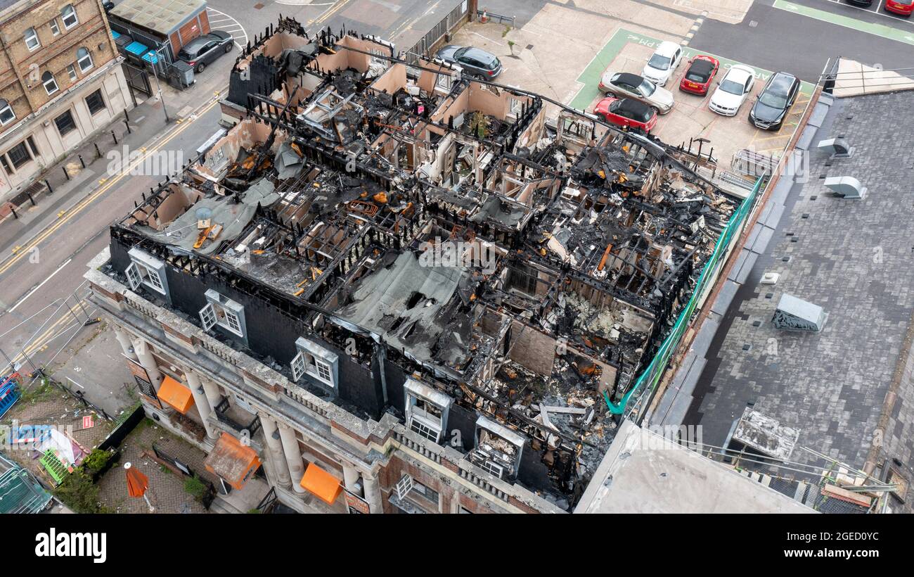 Bournemouth, UK. 18th August 2021. Drone photographs show the extent of ...