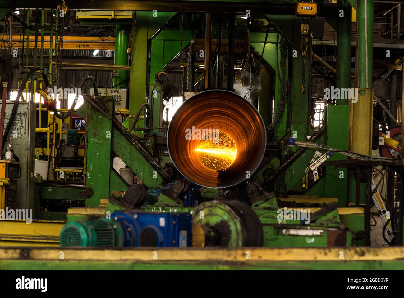 Pipe manufacturing plant. Large diameter Metal pipes factory welding ...