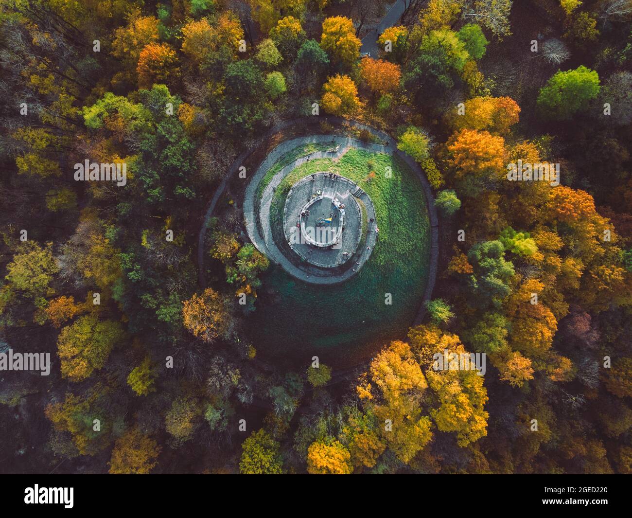 directly above view of public park with observation desk.copy space ...