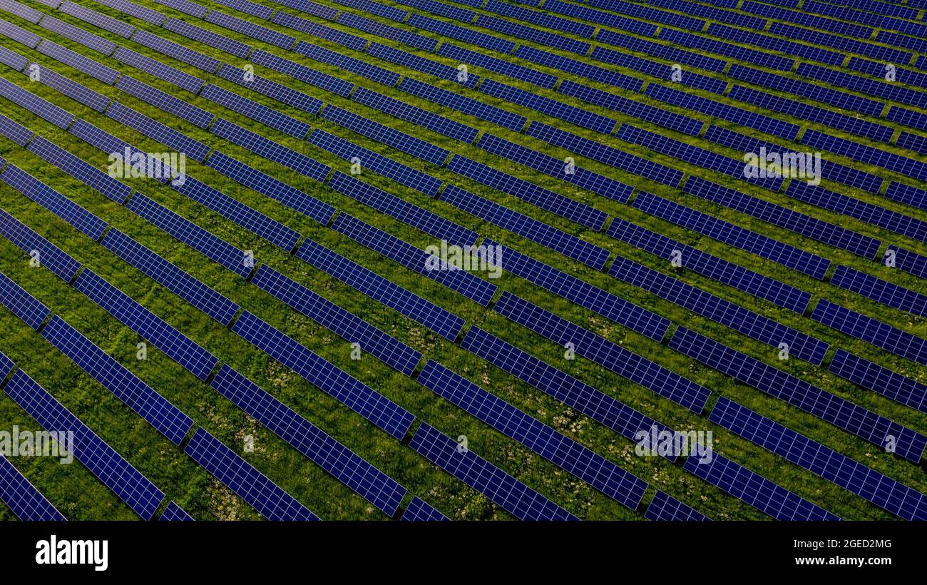 Ecology solar power station panels in the fields green energy at sunset ...