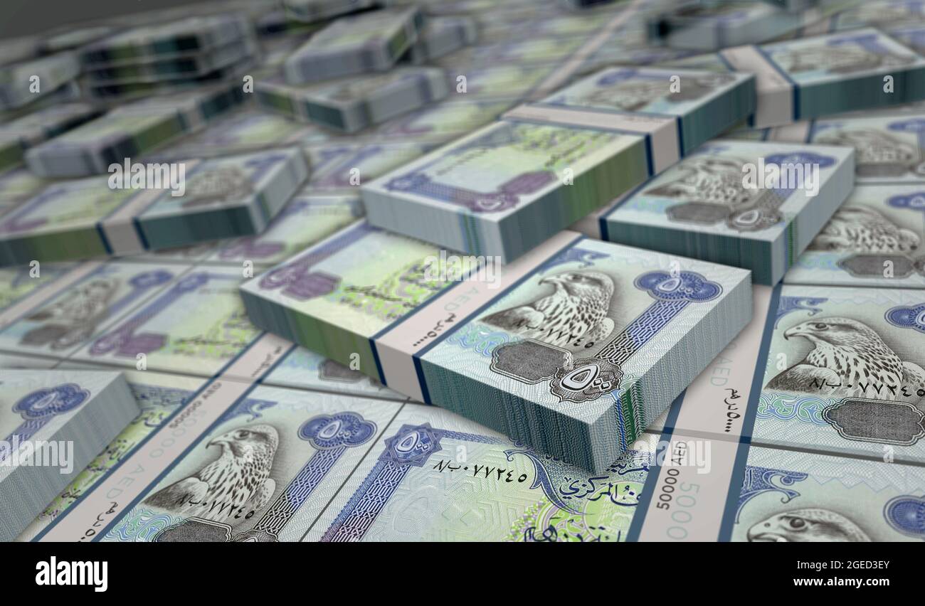 Arab Emirates Dirhams money pack 3d illustration. 500 AED Dubai ...