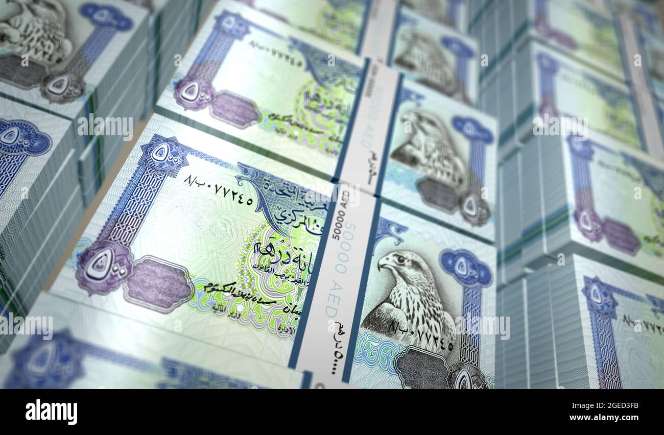 Arab Emirates Dirhams money pack 3d illustration. 500 AED Dubai ...