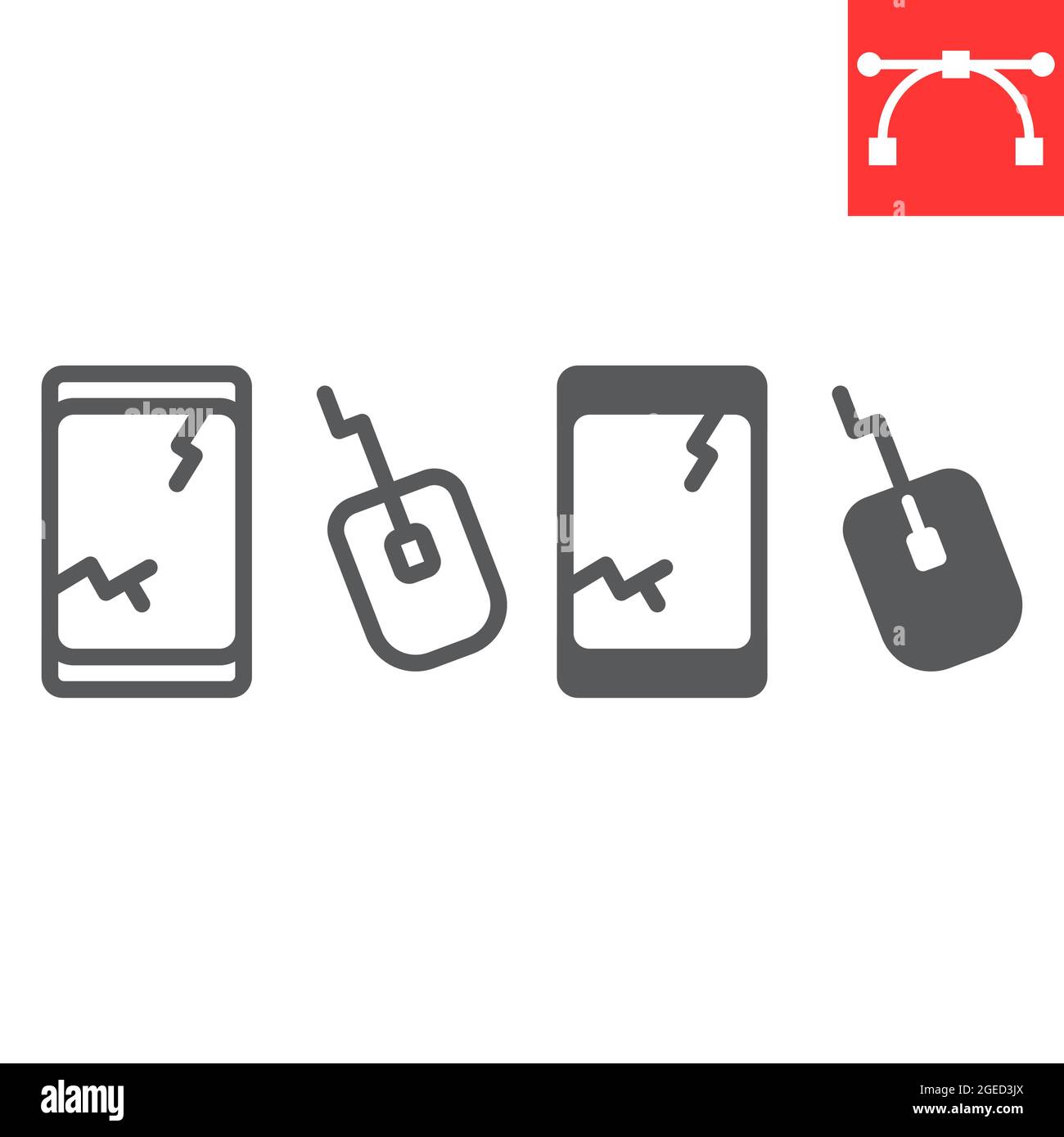 E-waste line and glyph icon, recycle and mouse, electronic waste vector ...