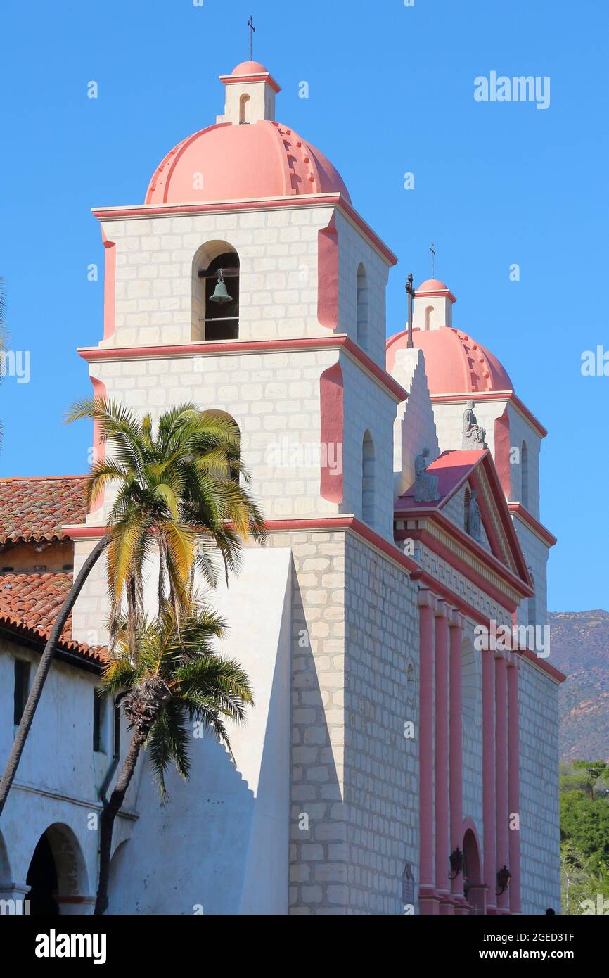 Santa Barbara Mission, California, USA. The Roman Catholic landmark is ...
