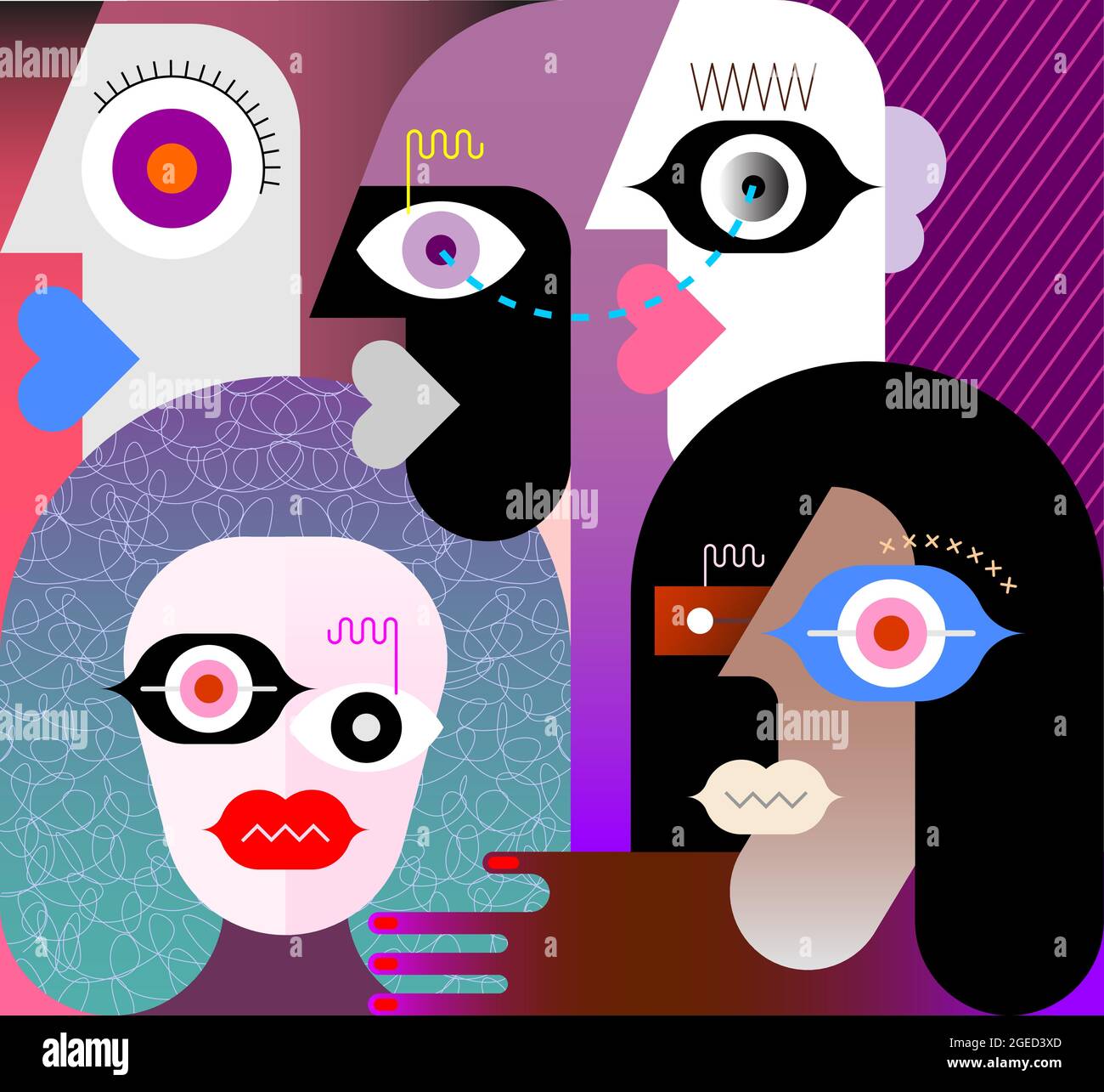 Modern art vector illustration of five different people faces Stock ...