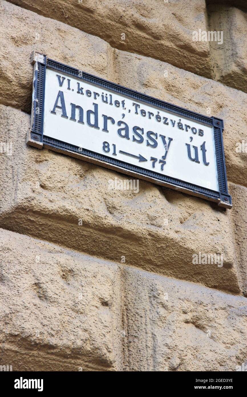 Andrassy Utca (Andrassy Street) sign in Budapest, Hungary. One of most ...
