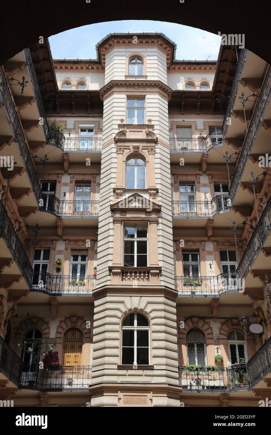 Budapest architecture in Hungary. Historic apartment building courtyard ...