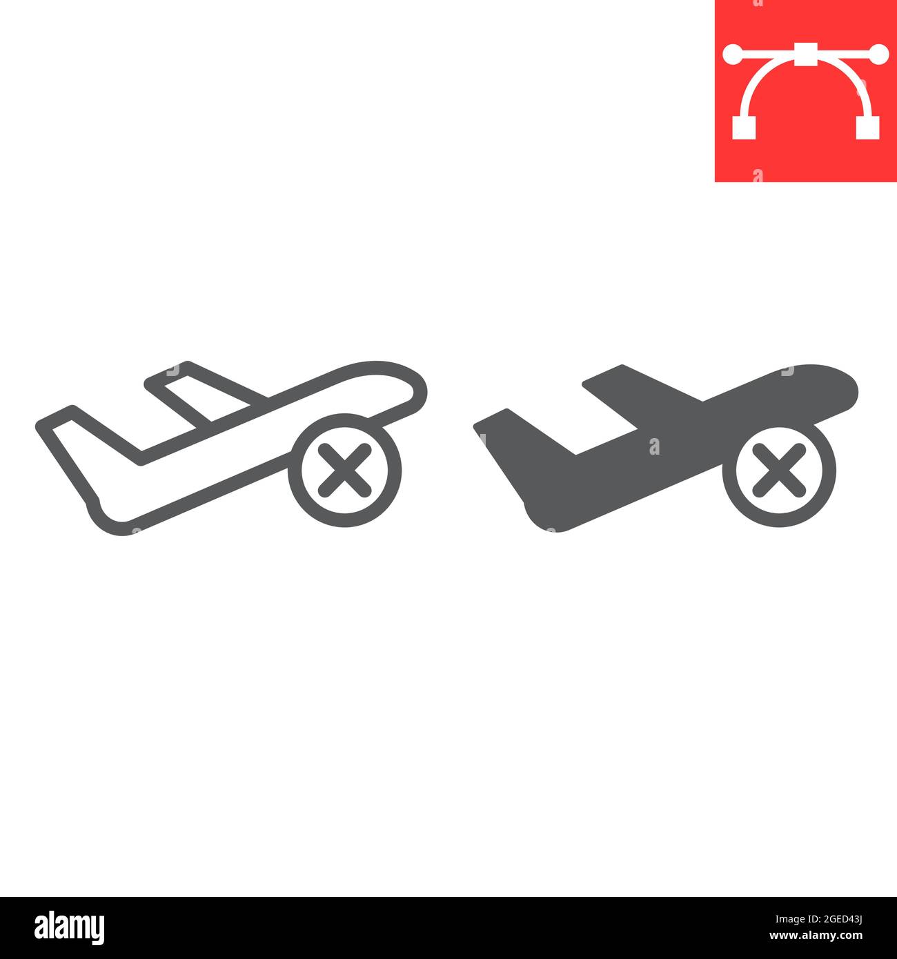 Flight cancelled line and glyph icon, no flight and airport, no fly ...