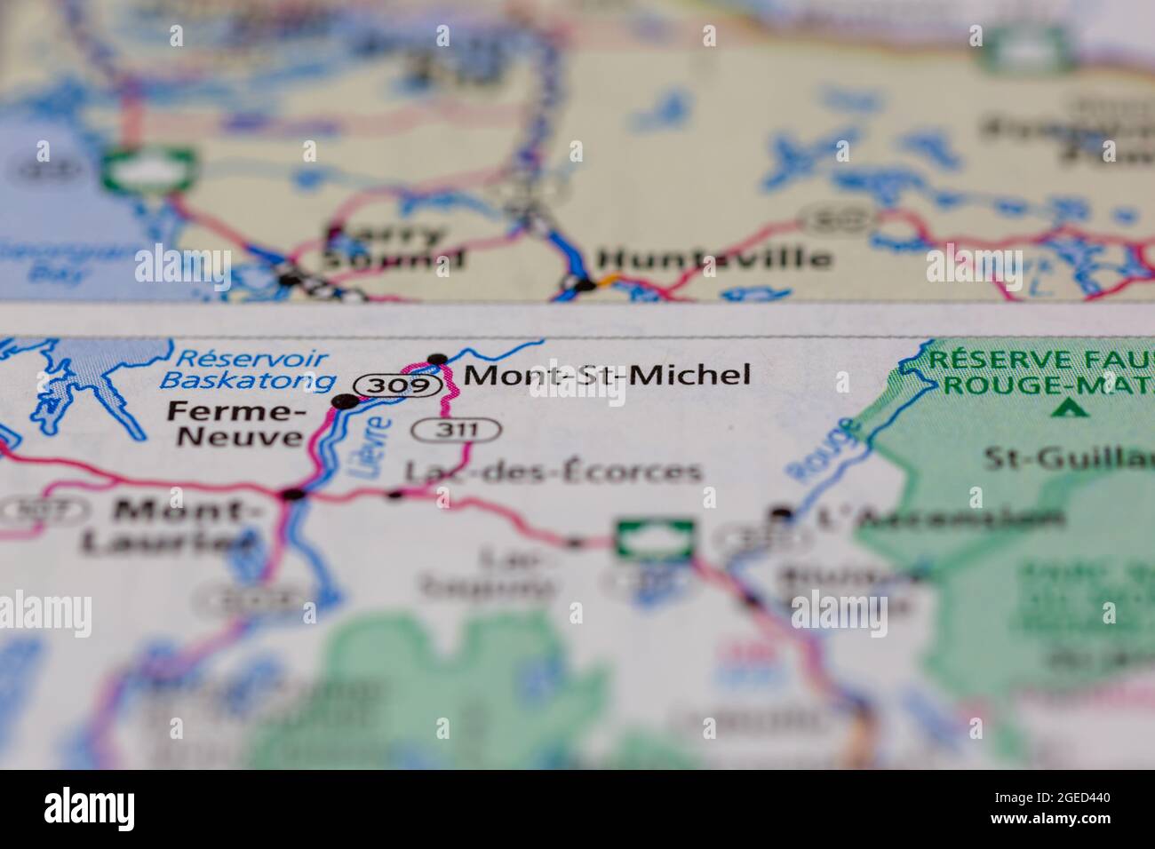 Mont-St-Michel Quebec Canada shown on a road map or Geography map Stock ...