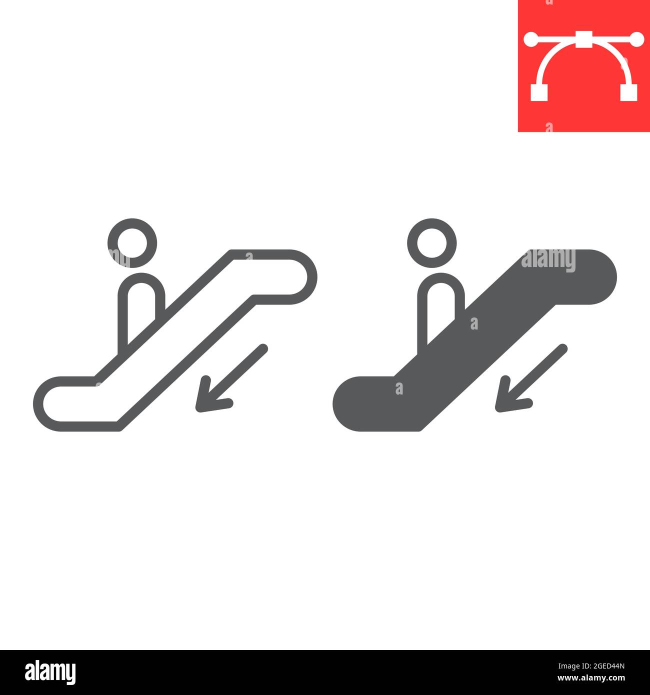 Escalator down line and glyph icon, information and airport, man on ...