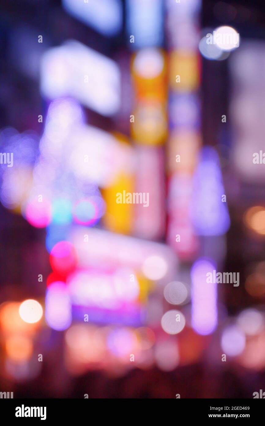 Big city night blurry view. Tokyo, Japan night neons. Defocused ...