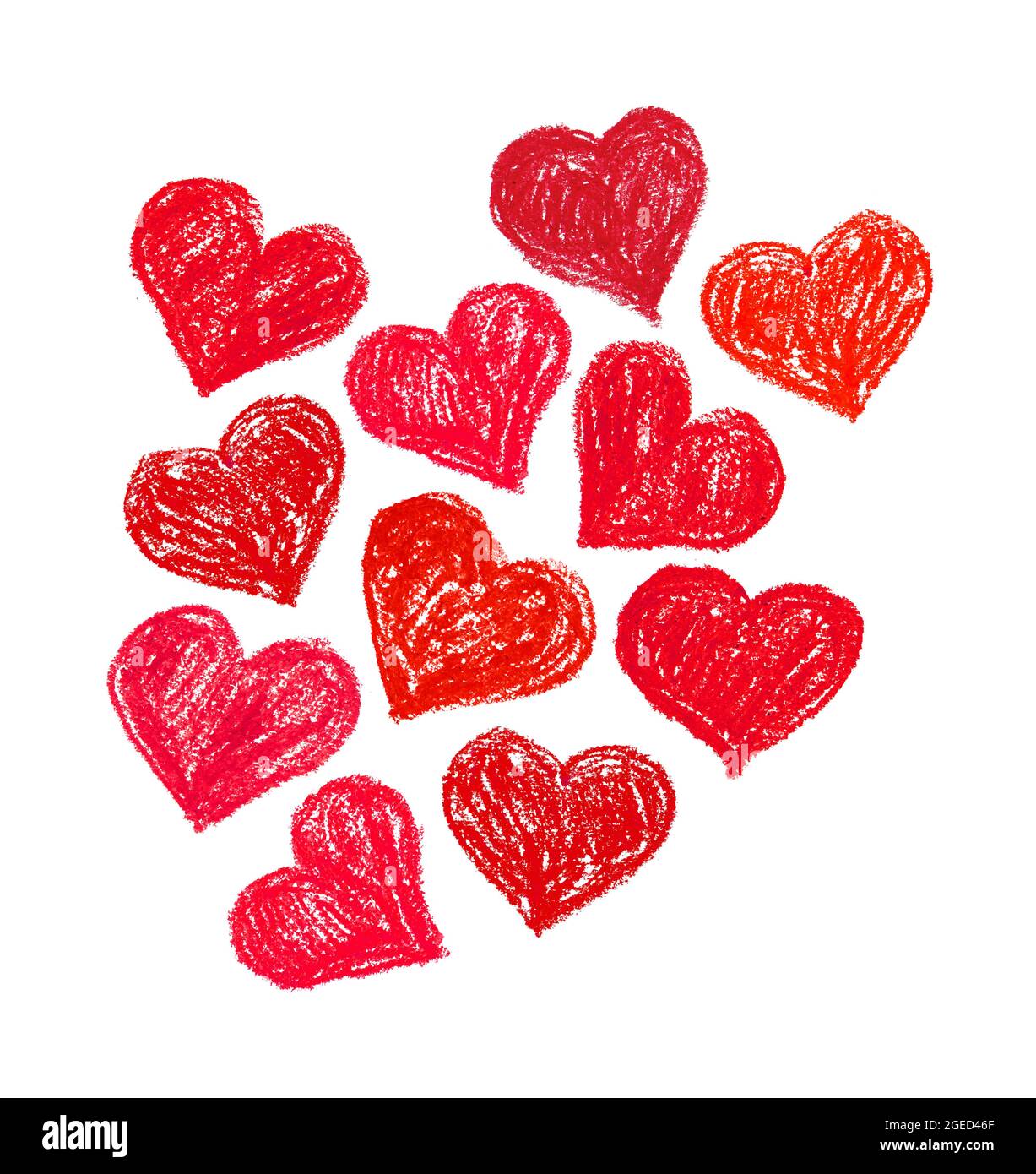 Hearts. Group of pastel hand made hearts. Red, orange, yellow grunge ...