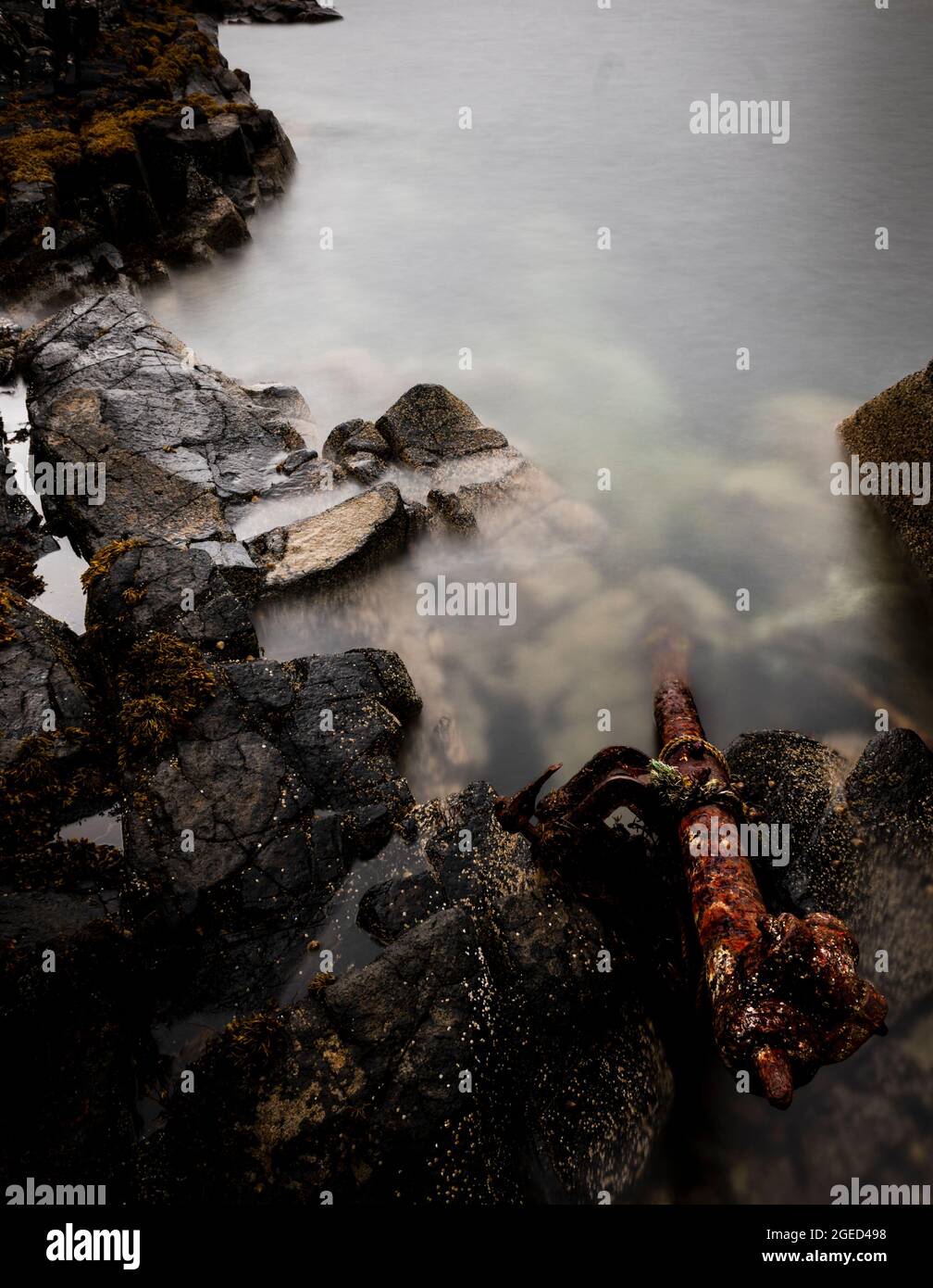 Long exposure of abandoned lifting machinery at Neist point. Isle of ...