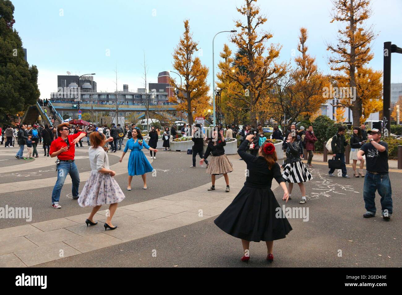 TOKYO, JAPAN - DECEMBER 4, 2016: Rockabilly fans visit Yoyogi Park in ...