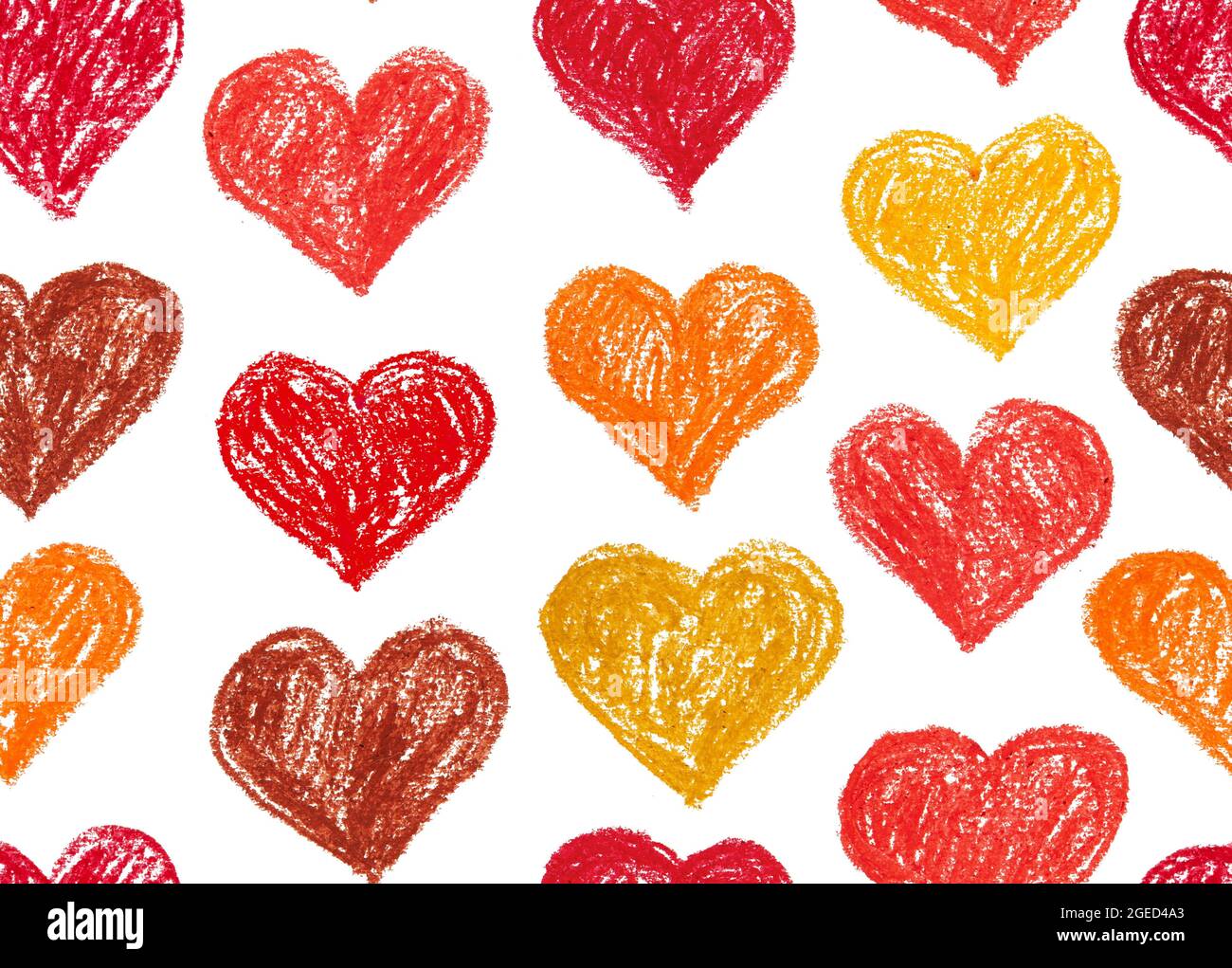 Hearts. Group of pastel hand made hearts. Red, orange, yellow grunge ...