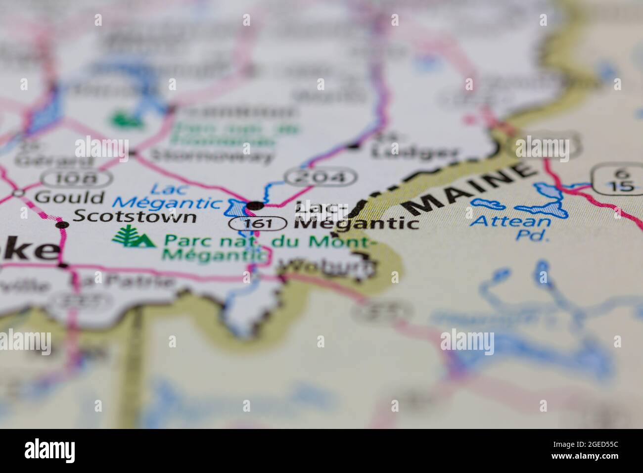 Lac-Megantic Quebec Canada shown on a road map or Geography map Stock ...