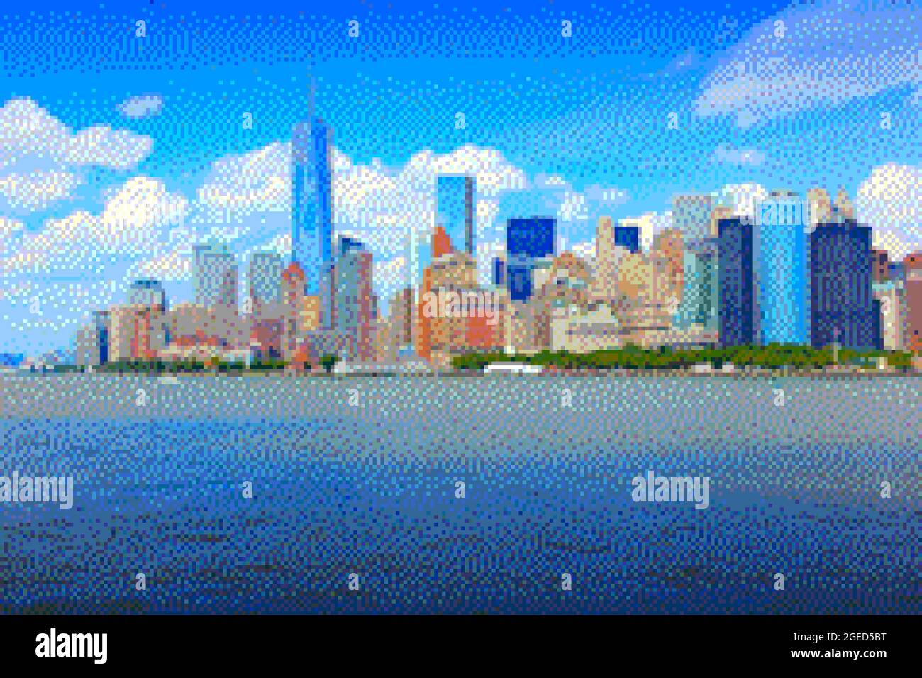 Pixel art 8-bit style graphics. New York City - Manhattan skyline Stock ...