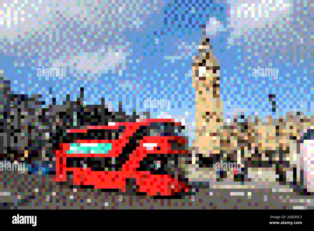Pixel art 8-bit style graphics. London street view - double decker bus ...
