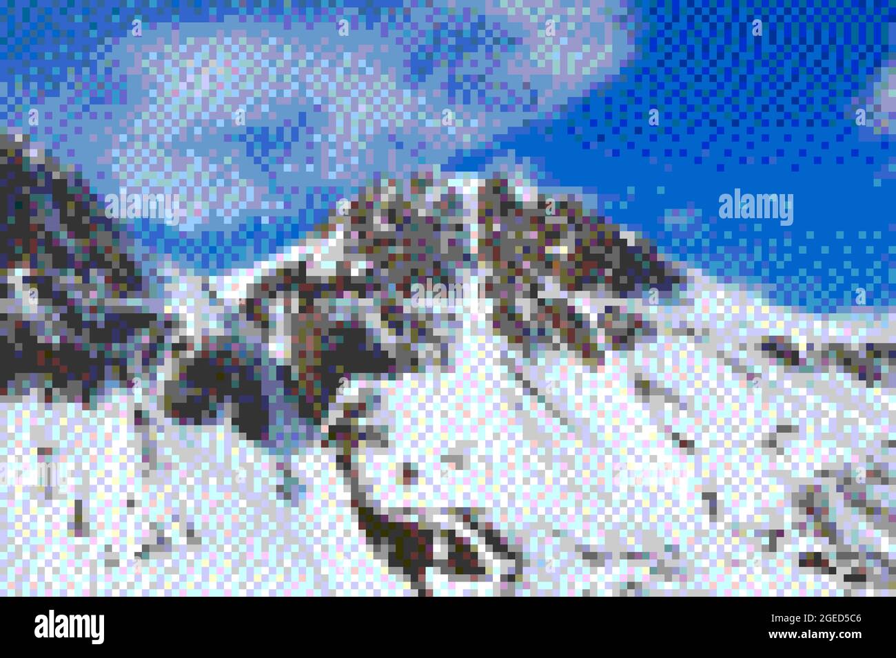 Pixel art 8-bit style graphics. Snowy mountains - Alps in France Stock ...