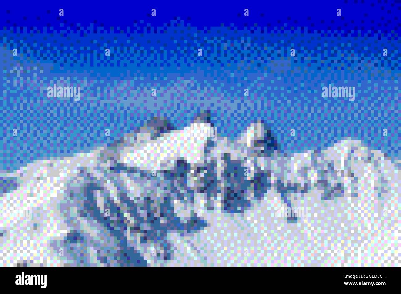 Pixel art 8-bit style graphics. Snowy mountains - Alps in France Stock ...