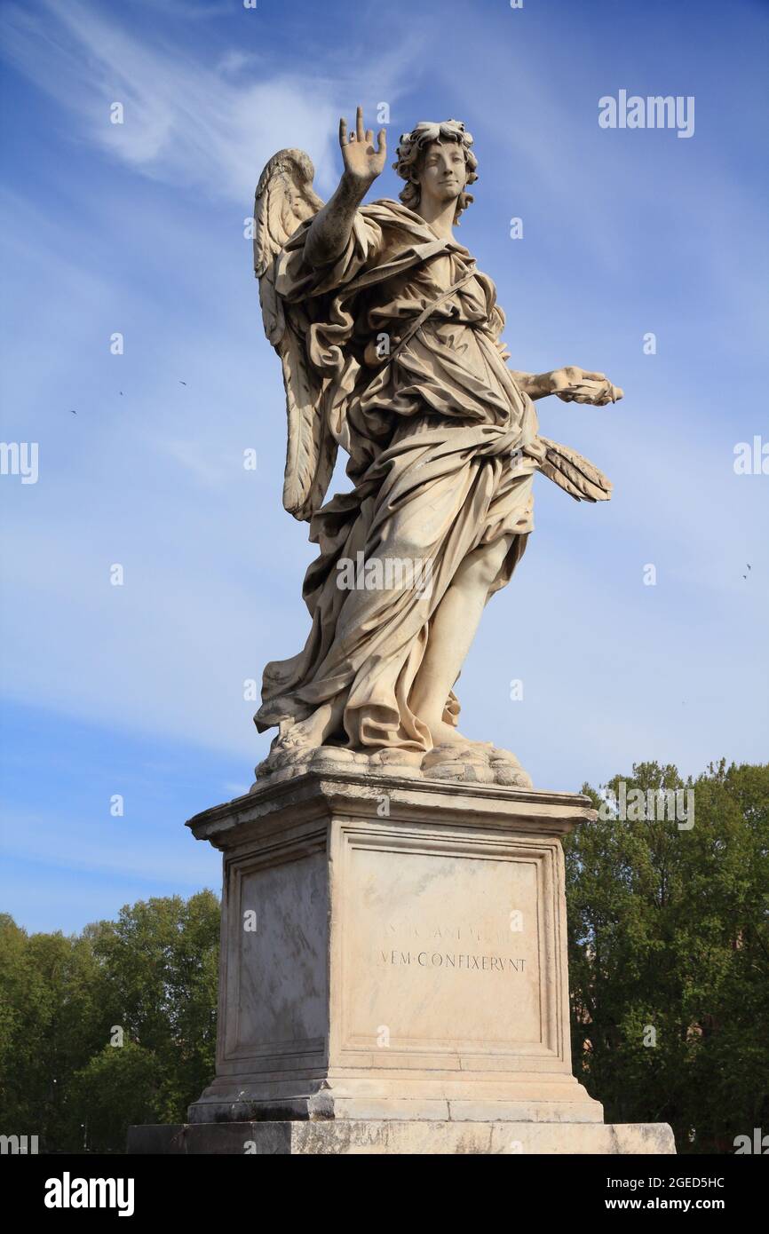 Angel statue in Rome, Italy. Angel sculptures of Ponte Sant'Angelo ...