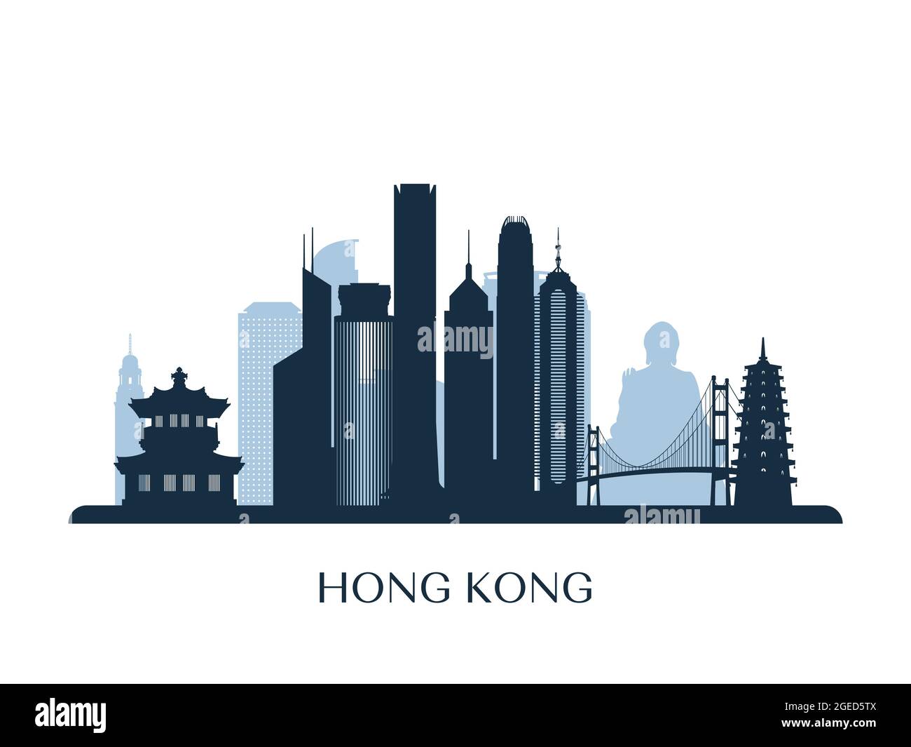 Hong Kong skyline, monochrome silhouette. Vector illustration Stock ...