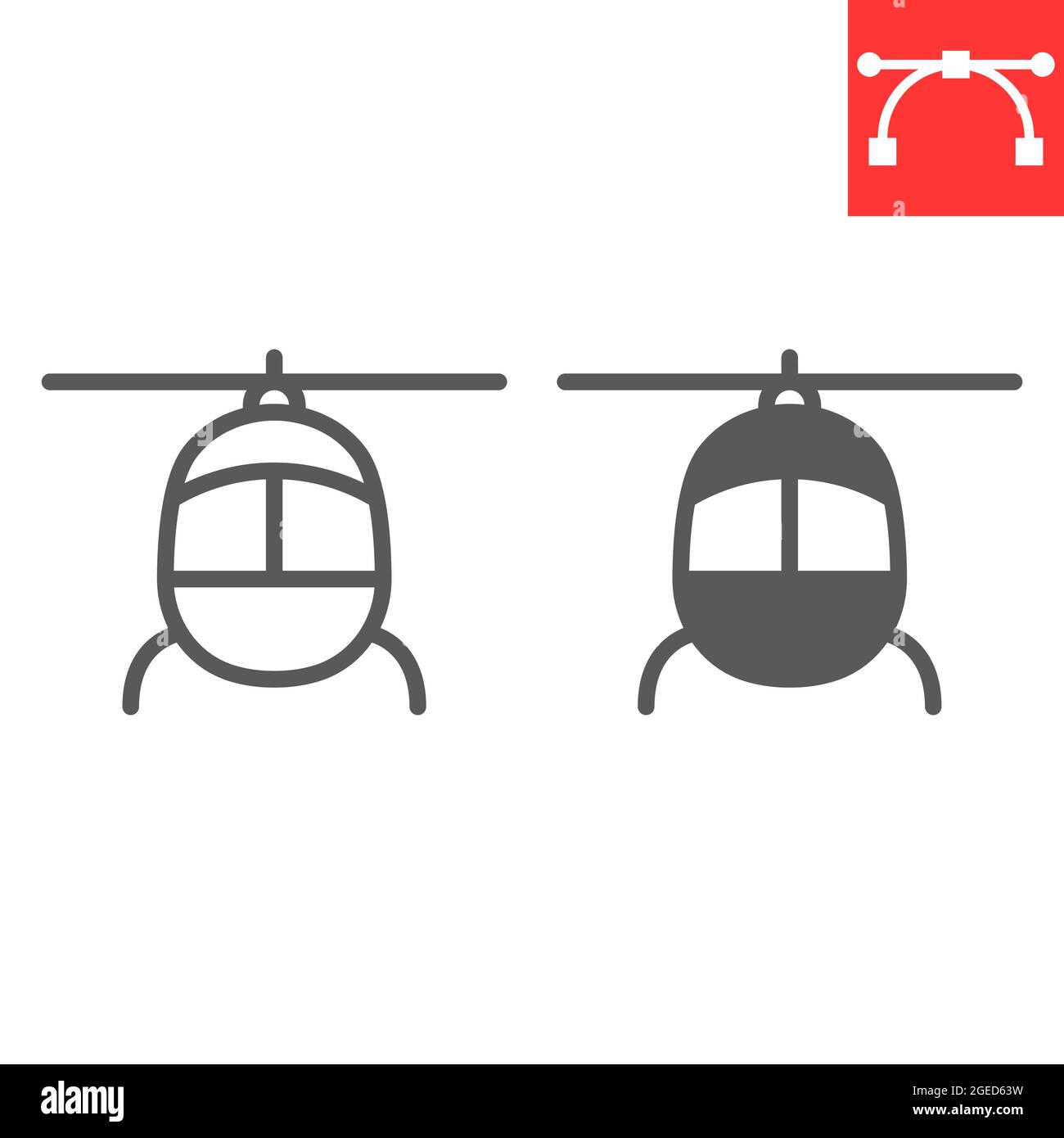 Helicopter line and glyph icon, transportation and vehicle, helicopter ...