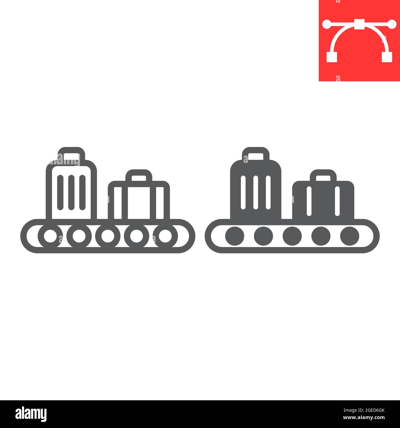Baggage claim line and glyph icon, airport and luggage, baggage claim ...