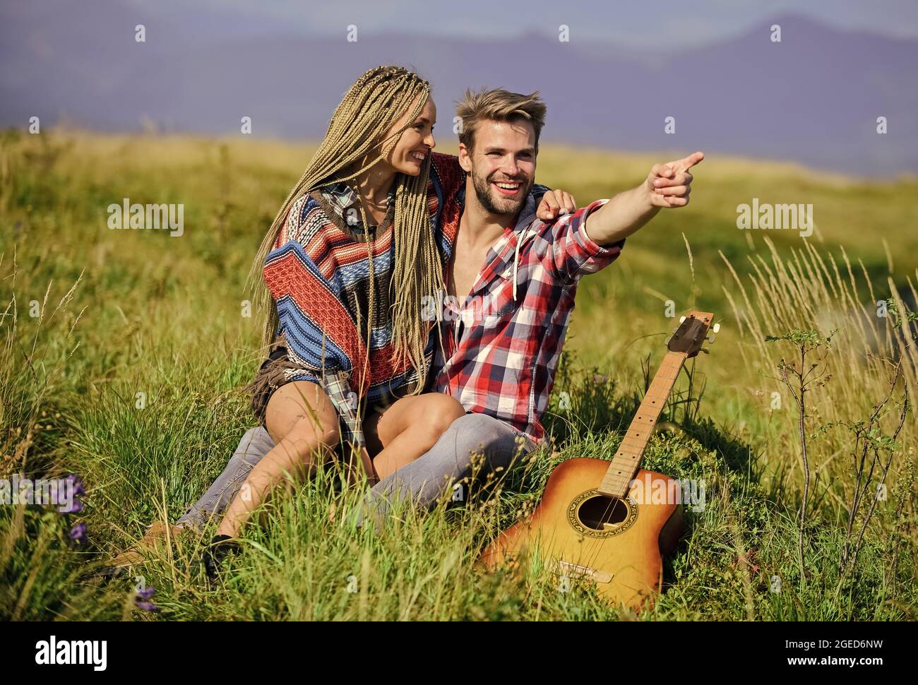 Couple happy cuddling nature background. Romantic hike. Family hike ...