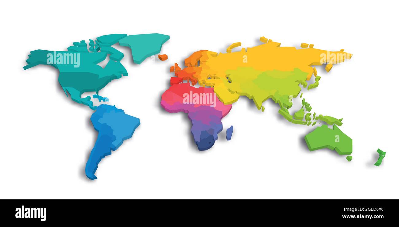 Colorful World Map in colors of rainbow spectrum. Each sovereign ...