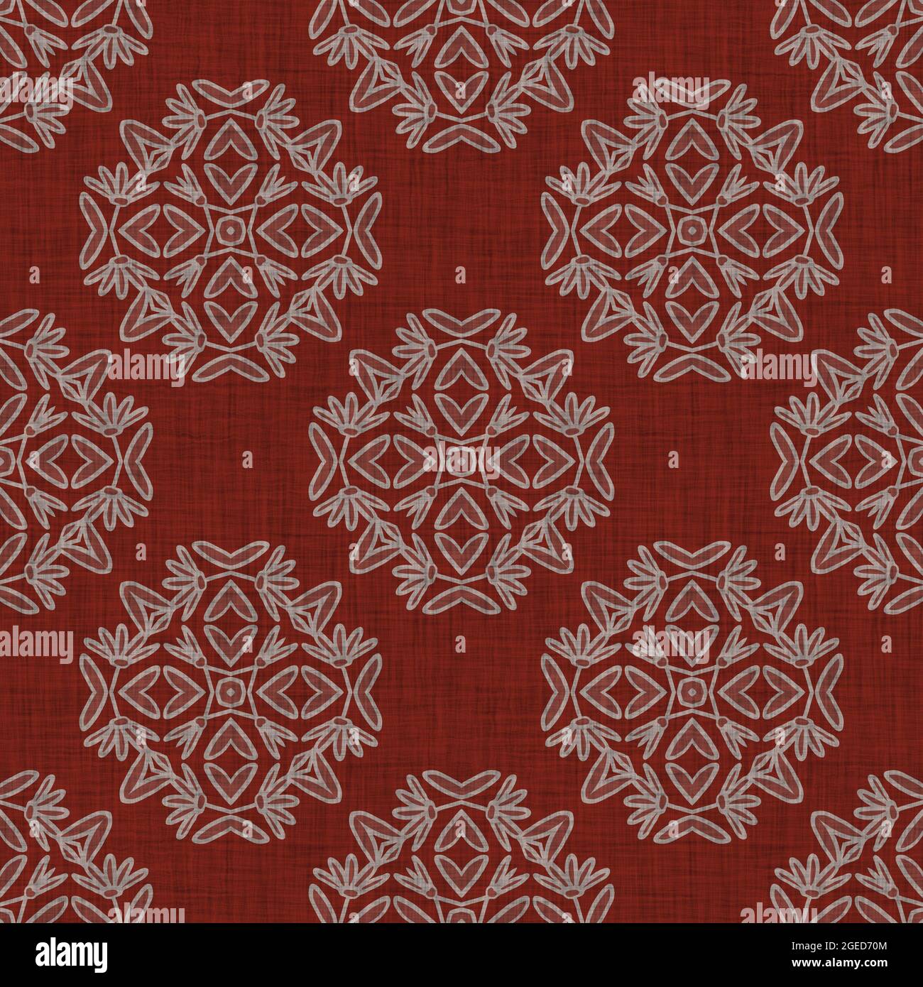 Seamless french floral farmhouse woven linen texture. Two tone red ...