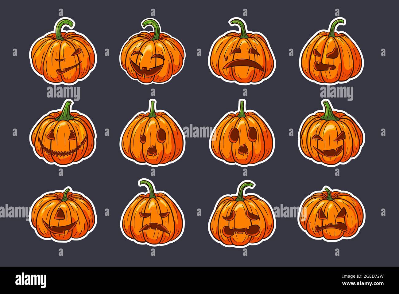 Halloween Stickers Set of Scary Pumpkins with Faces. Collection of ...