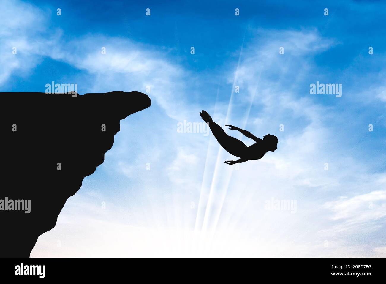 Person Jumping Off Cliff Silhouette
