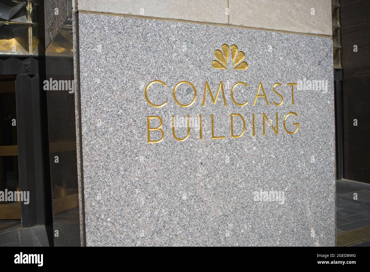 New York, NY, USA - Aug 19, 2021: Comcast Building cornerstone at ...