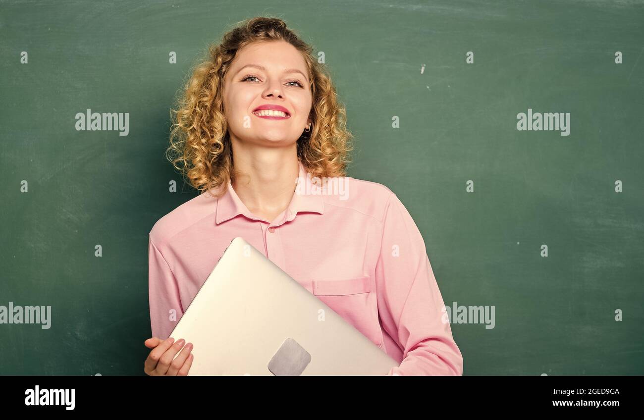 School lecturer with notebook. Teaching informatics. Back to school ...