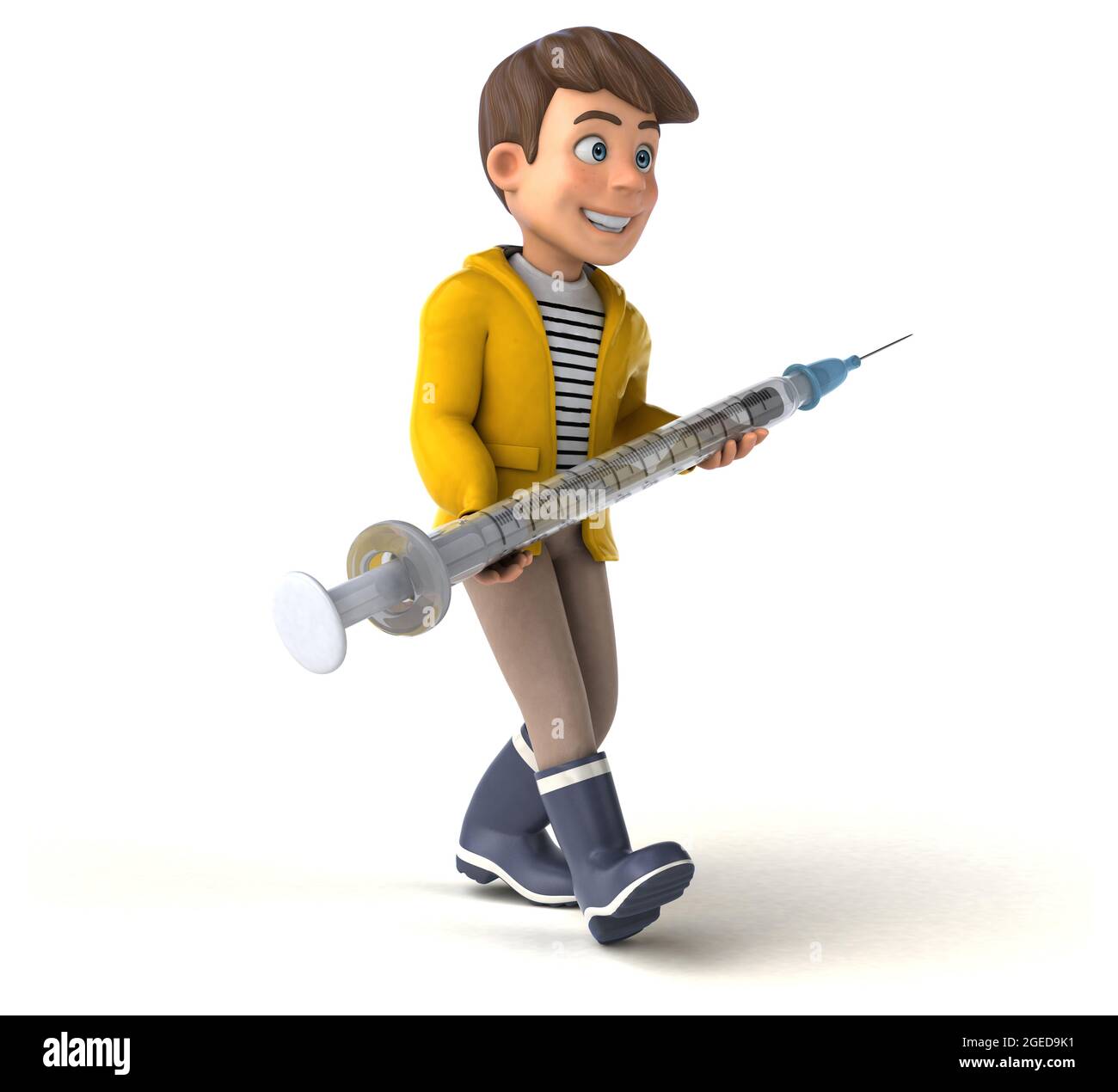 Fun 3D Illustration of a cartoon kid with rain gear Stock Photo - Alamy