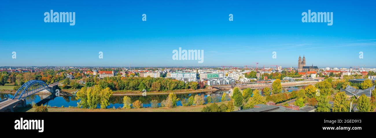 Panoramic bird view at Cathedral of Magdeburg, modern luxury houses and ...