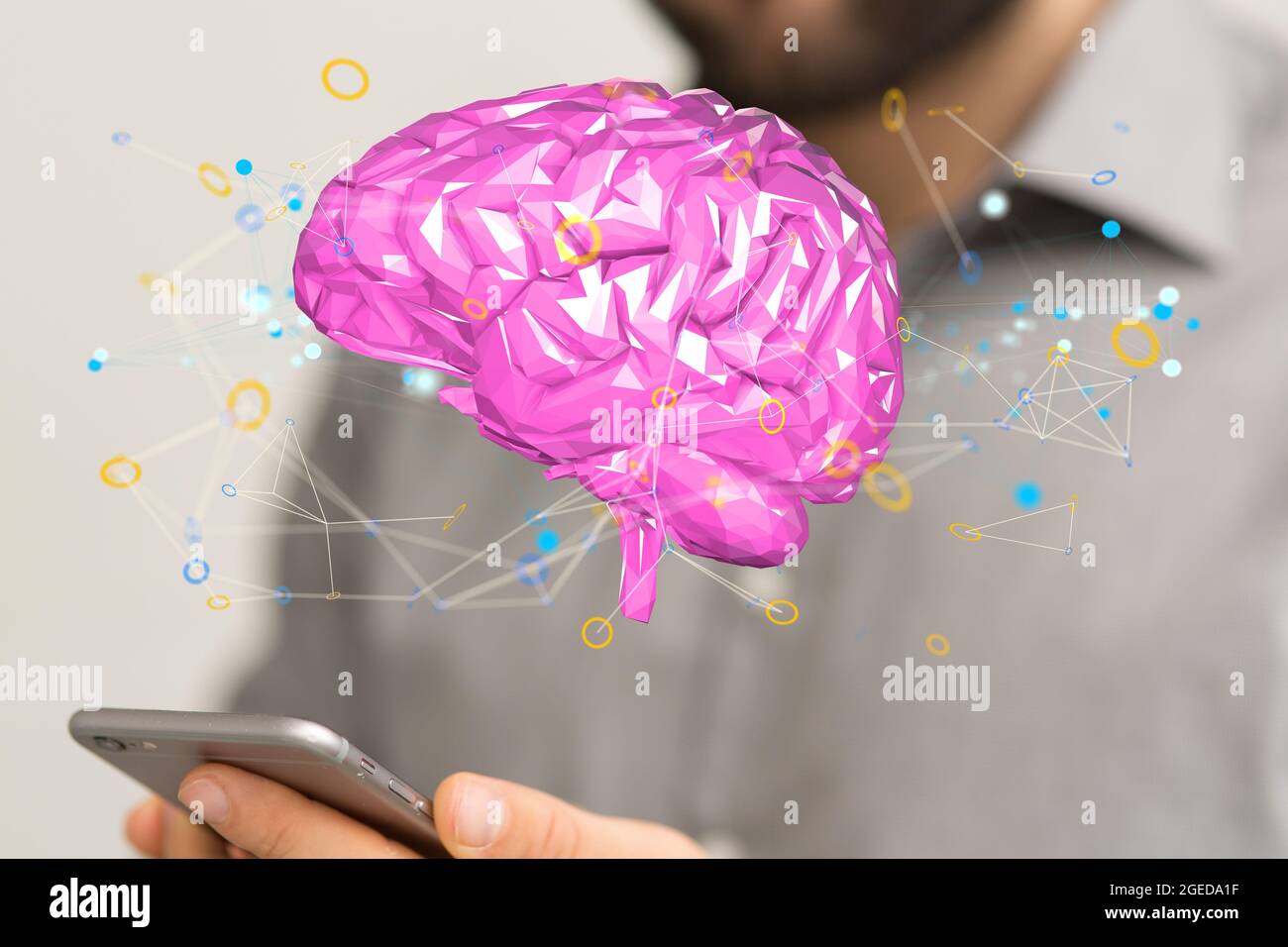 Person working with a 3D render of human brain - artificial ...