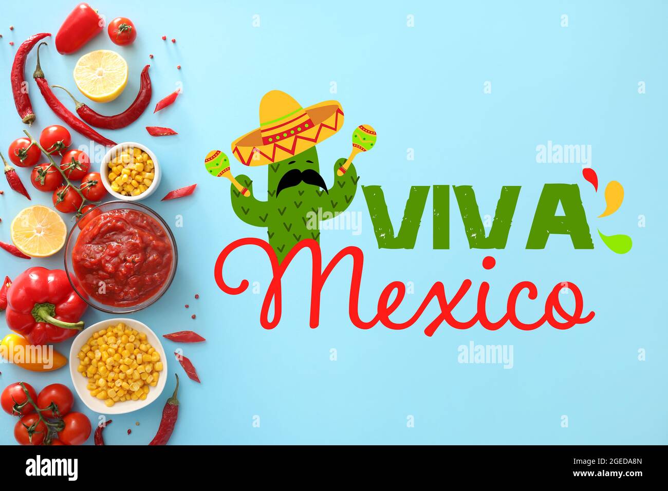 Greeting card for Independence day of Mexico with salsa sauce Stock ...