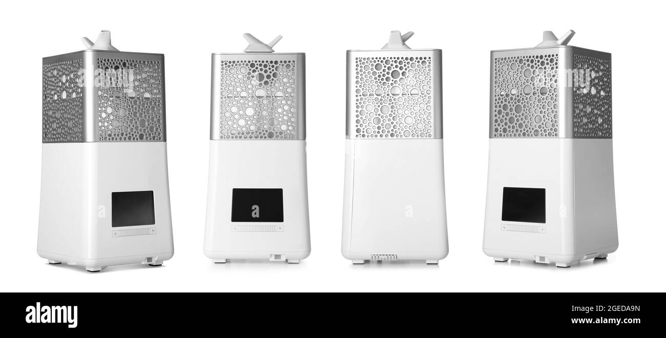 Modern humidifier on white background Stock Photo - Alamy