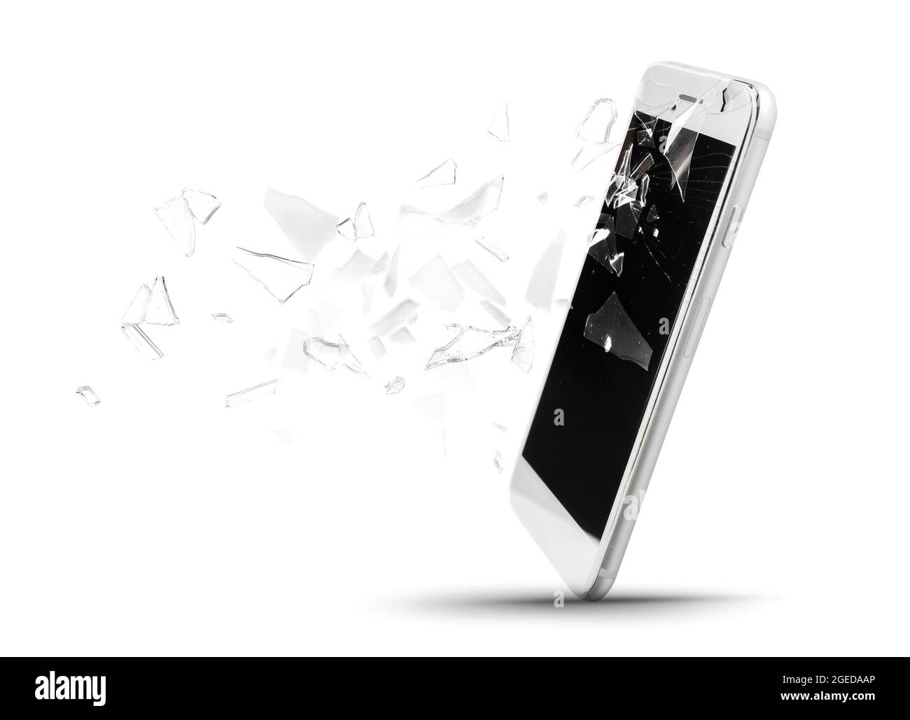 Mobile phone with cracked glass screen on white background Stock Photo ...
