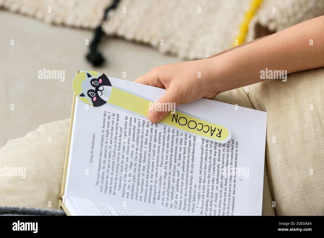 Little child with cute bookmark reading book at home Stock Photo - Alamy
