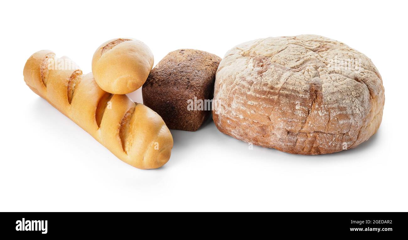 Assortment of fresh bread on white background Stock Photo - Alamy