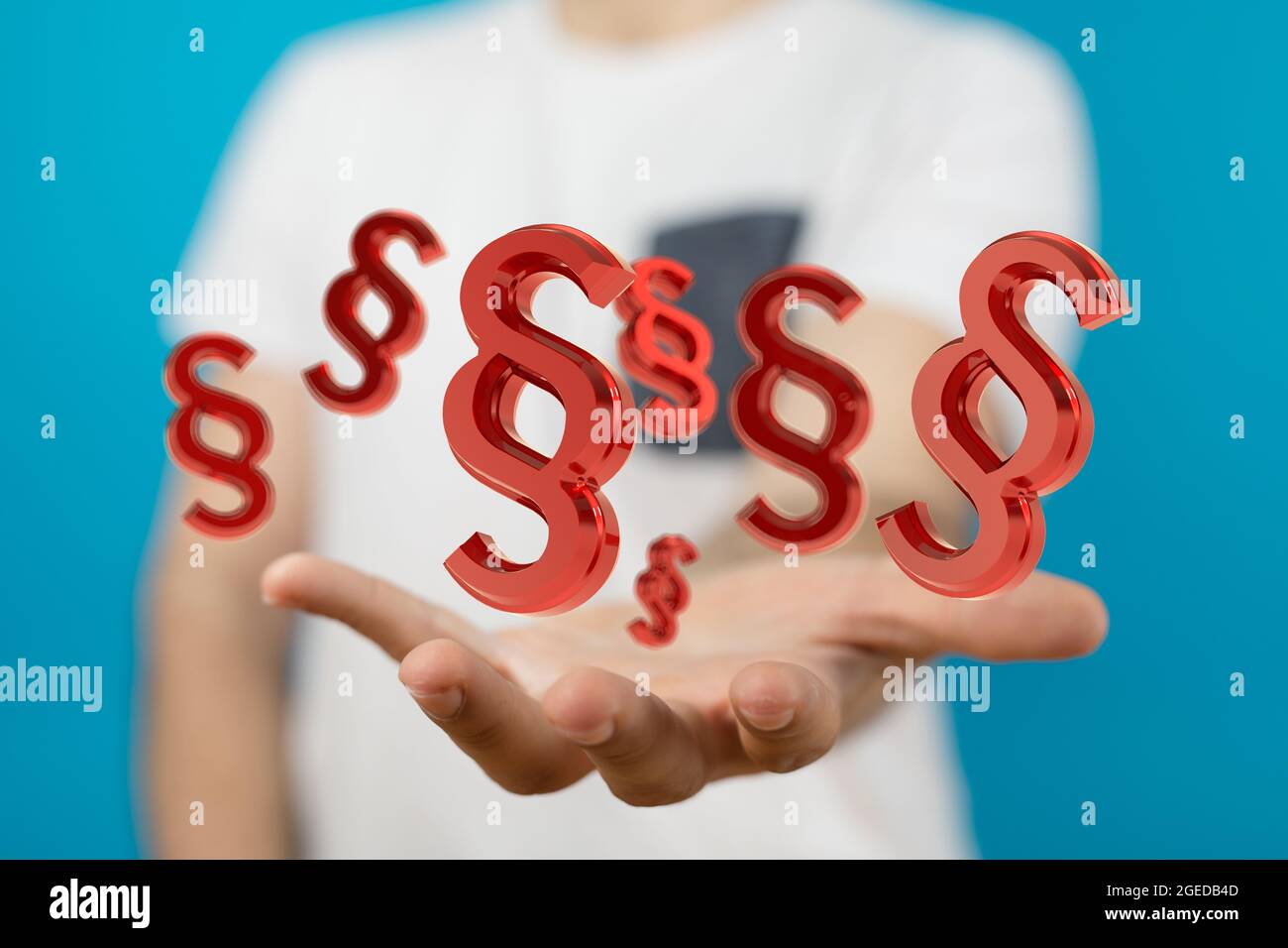 Person working with a 3D rendering of digital paragraph law symbol ...